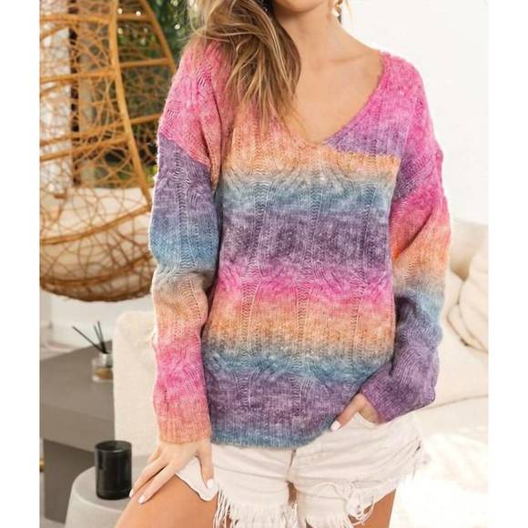 BiBi | Sweaters | New Bibi Ombre Vneck Sweater In Pink Multi | Poshmark